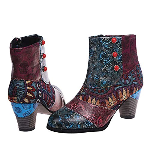 justHIGH Women's Closed Round Toe Suqare Heels Zipper Short Booties Chunky Ankle Bootie Shoes