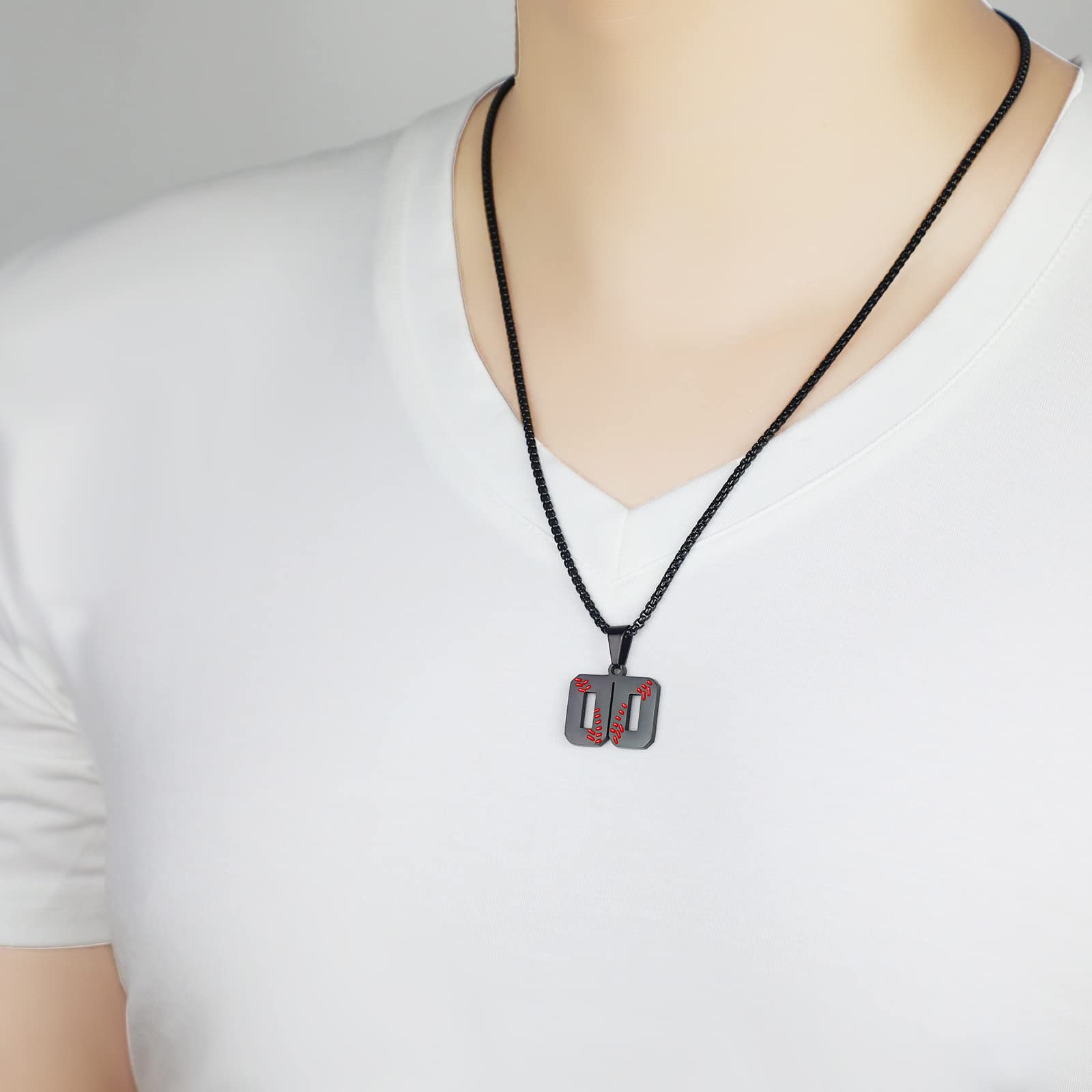 AIAINAGI Baseball Number Necklace for Men 00-99 Athletes Jersey Number Necklace Stainless Steel Chain Baseball Charm Pendant Personalized Baseball Gift for Men(99)