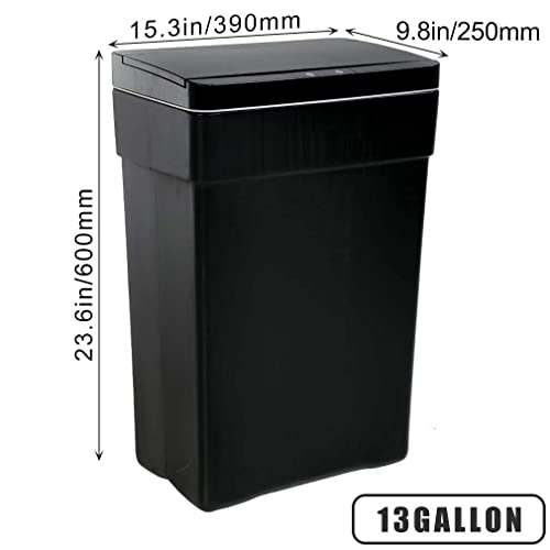 13 Gallon Plastic Kitchen Trash Can Trash Can Automatic Touch Free High-Capacity Garbage Can Black