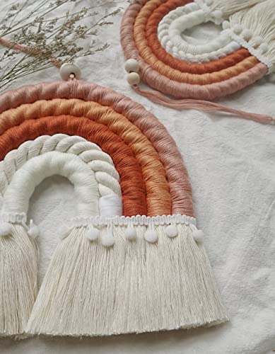NIXX YU Macrame Rainbow Wall Hanging, Boho Rainbow Decor, Woven Rainbow Wall Decor for Girls Nursery Bedroom Playroom Baby Room Decor (Orange, 8" W x 8" H)