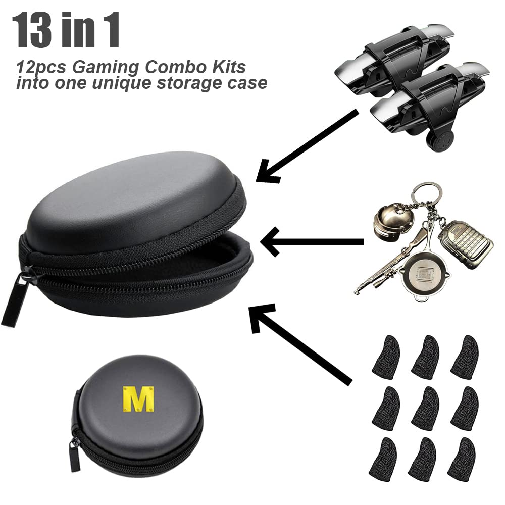 13 in 1 Cell Phone Game Controller for PUBG/Fortnite/Call of Duty Mobile, Mobile Phone L1R1 Triggers for iPhone and Android Phone w/ 9 pcs Mobile Game Finger Sleeve Gloves