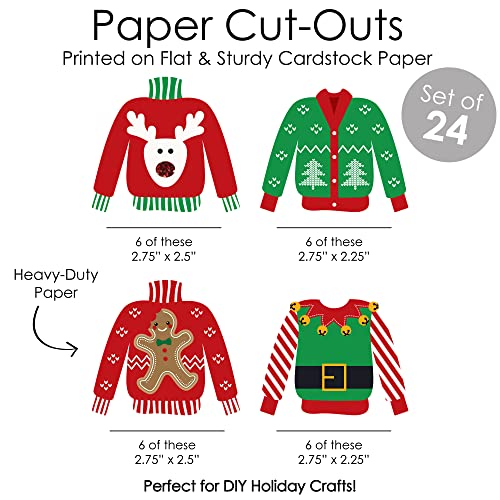 Big Dot of Happiness Ugly Sweater - DIY Shaped Holiday and Christmas Paper Cut-Outs - 24 Count