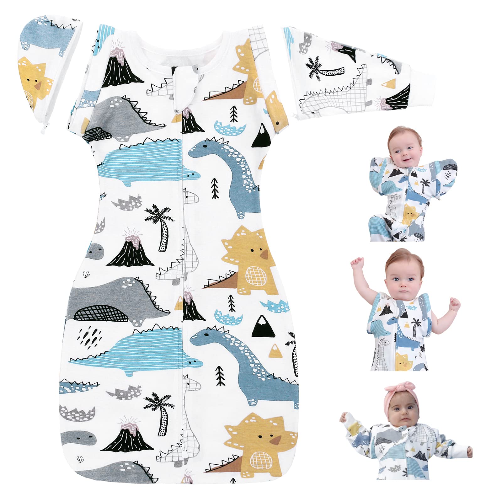 Nearkoi Baby Transition Swaddle Sack,Baby Sleeping Bag with Arms Up,Pure Cotton,Baby Sleep Sack for Appease The Baby,Blue,13-19lbs