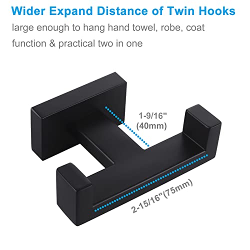 Aomasi Double Coat Hook, Stainless Steel Towel Robe Hook Kitchen Toilet Bathroom Accessories Dual Holder Heavy Duty Wall Mount, Matte Black