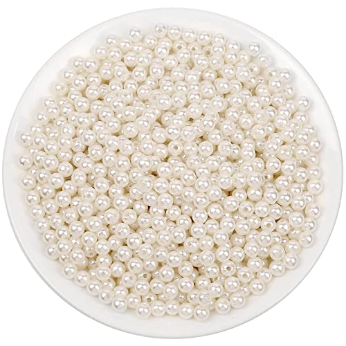 anezus Pearl Beads for Craft, 1000pcs Ivory Faux Fake Pearls, 6 mm Small Sew on Pearl Beads with Holes for Jewelry Making, Bracelets, Necklaces, Hairs, Crafts, Decoration and Vase Filler