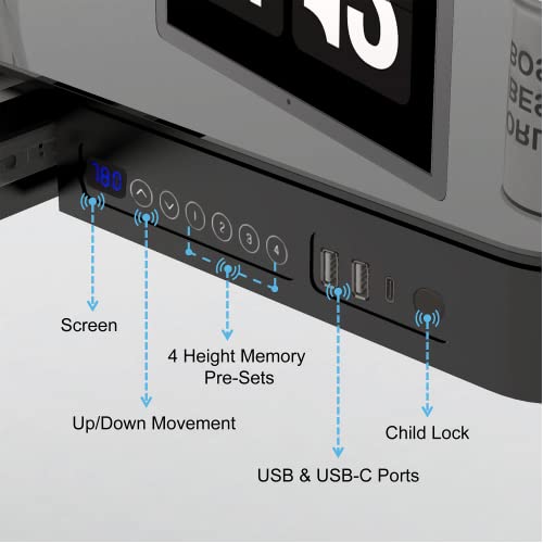 JAHRSTIM Jefferson Glass Standing Desk with Drawer, 48 x 24 Inches Modern Height Adjustable Desk Home Office Sit Stand Up Desk, Electric Motorized Uplift, Memory Control, Child Lock, Black