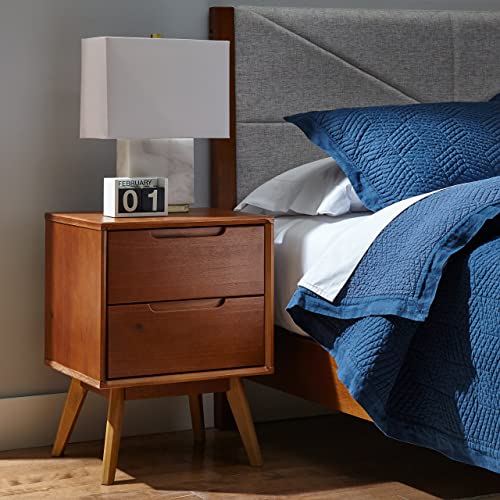 Amazon Brand - Rivet Mid-Century Stark 2-Drawer Nightstand, Square, Brown,18 in x 15 in x 24 in (D x W x H)