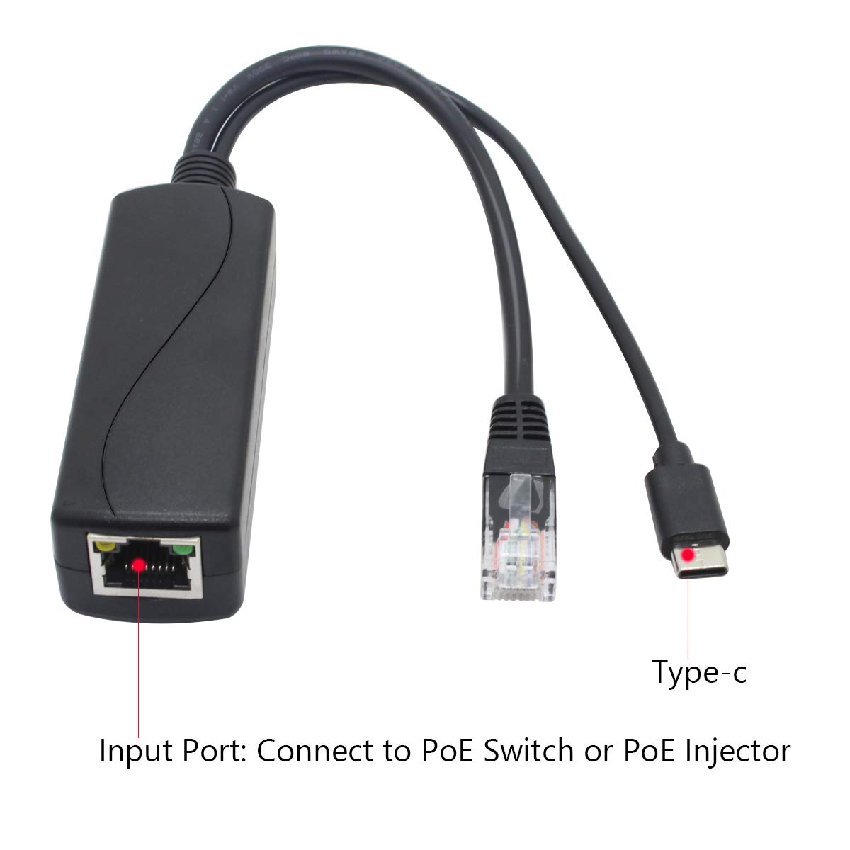 ANVISION 2-Pack 5V PoE Splitter, USB Type C, 48V to 5V 2.4A, IEEE 802.3af Compliant, 10/100Mbps
