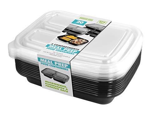 20 PIECE MEAL PREP CONTAINER KIT - 3 SECTIONS - BLACK