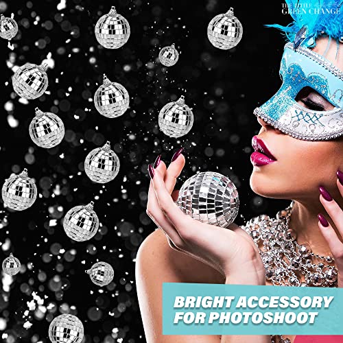 24Pcs Mini Disco Ball Party Decorations - Silver Mini Plastic Ornaments Small Disco Balls Valentines Tree Decorations for Wedding - 2" for Disco Party Decorations Holiday Tree Wedding Party Festival