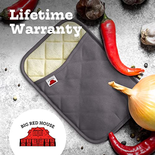 Big Red House Pot Holders for Kitchen Heat Resistant, Set of 2, Silicone Pot Holders for Kitchen and Baking, Gray