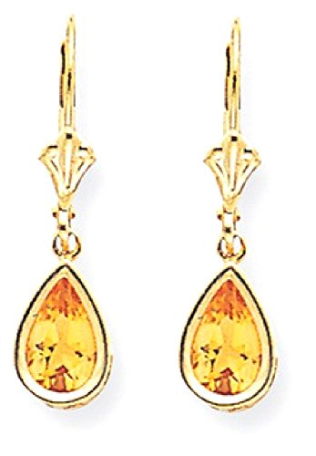14K Yellow Gold Orange Citrine Drop Dangle Earrings Pear Teardrop Gemstone November Birthstone Jewelry