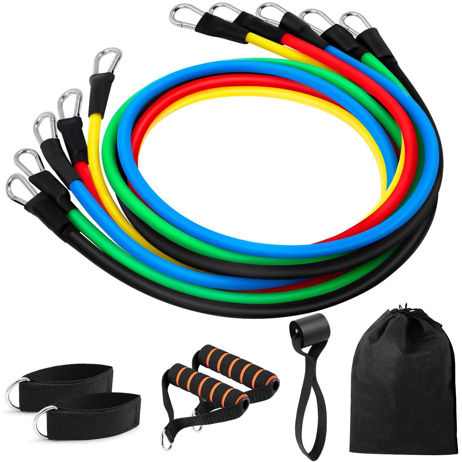 11 Pack Resistance Bands Set, Portable Home Workouts Accessories, Exercise Bands with Door Anchor, Handles, Legs Ankle Straps for Resistance Training, Physical Therapy, Yoga, Pilates