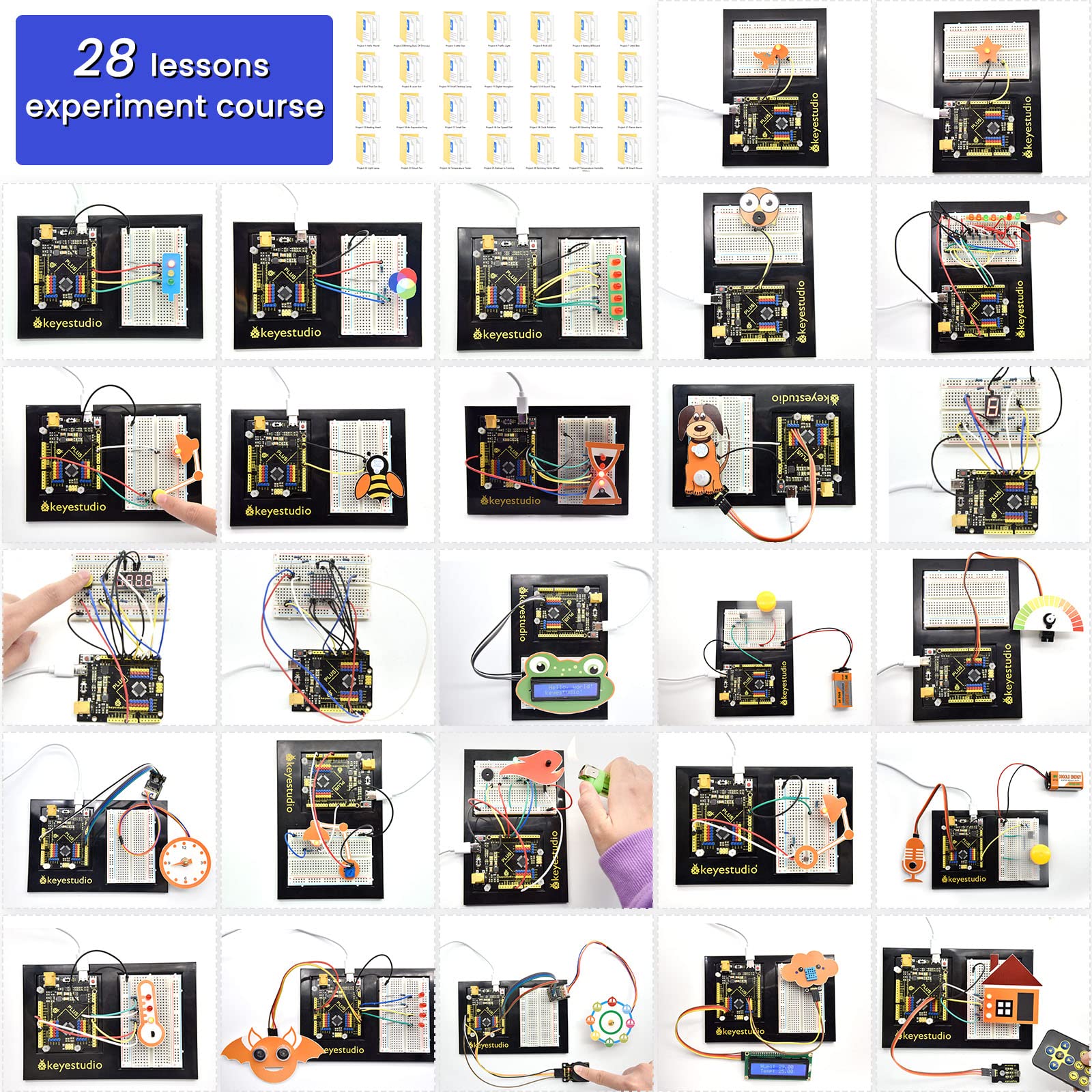 KEYESTUDIO Starter Kit for Arduino with Plus Controller Board,28 Programming Projects Tutorial,Compatible with Arduino IDE,DIY Electronics Kit for Beginners Kids Adults