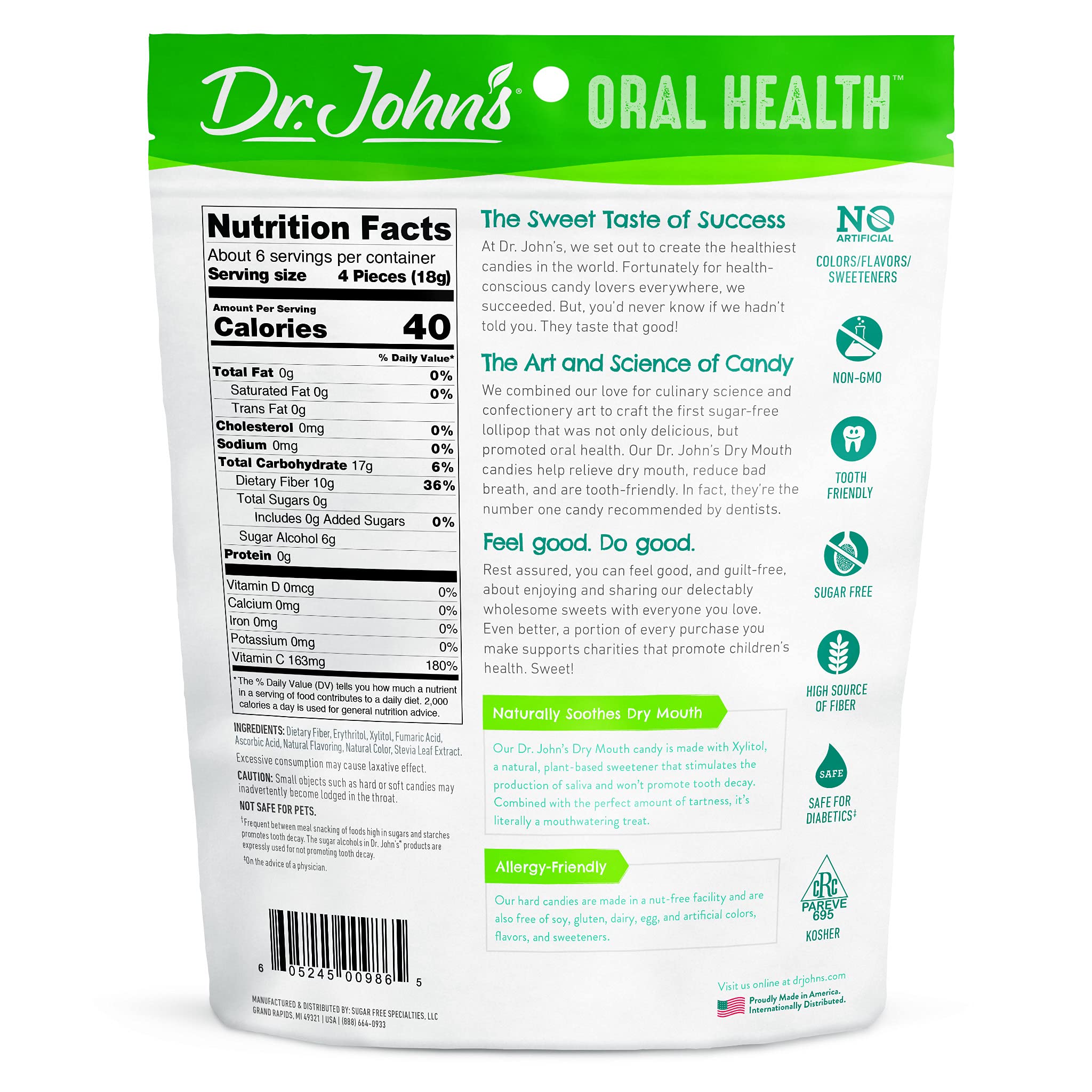 Dr. John’s Oral Health Sugar Free Candy, Healthy Dry Mouth Drops with Zero Sugar, Low Calorie Snacks, Keto Friendly Hard Candy Sweets, Tart Cherry, 24 Count, 3.85 OZ
