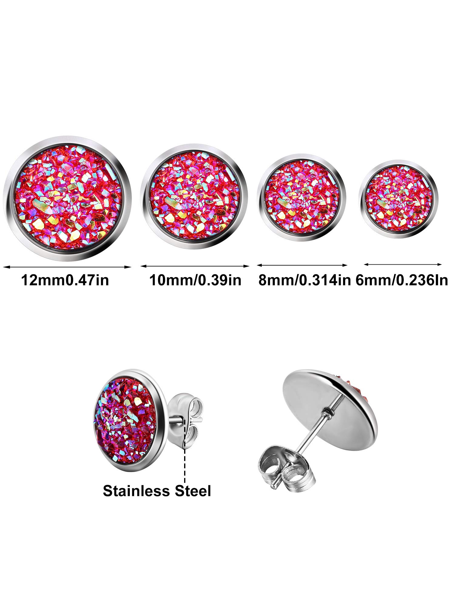 32 Pairs Round Druzy Stud Earrings Bohemian Round Stud Earrings Stainless Steel Pierced Earrings Jewelry for Women Valentines Gift(8 mm)