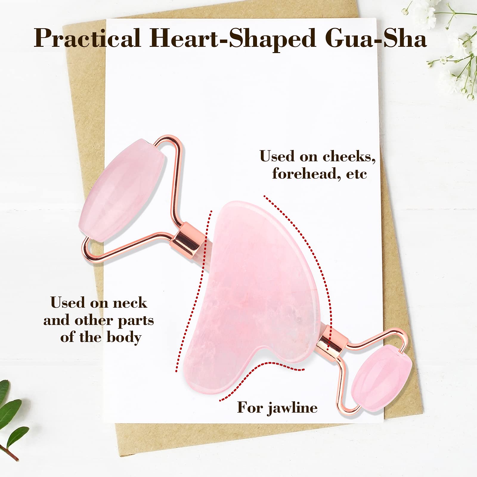 Jade Roller & Gua Sha Set, BearKig Jade Roller for Face, Anti-Aging Rose Quartz Face Roller for Skin Care, Beauty Facial Roller Massager Tools for Face, Eye, Neck, Reduce Wrinkle & Dark Circle