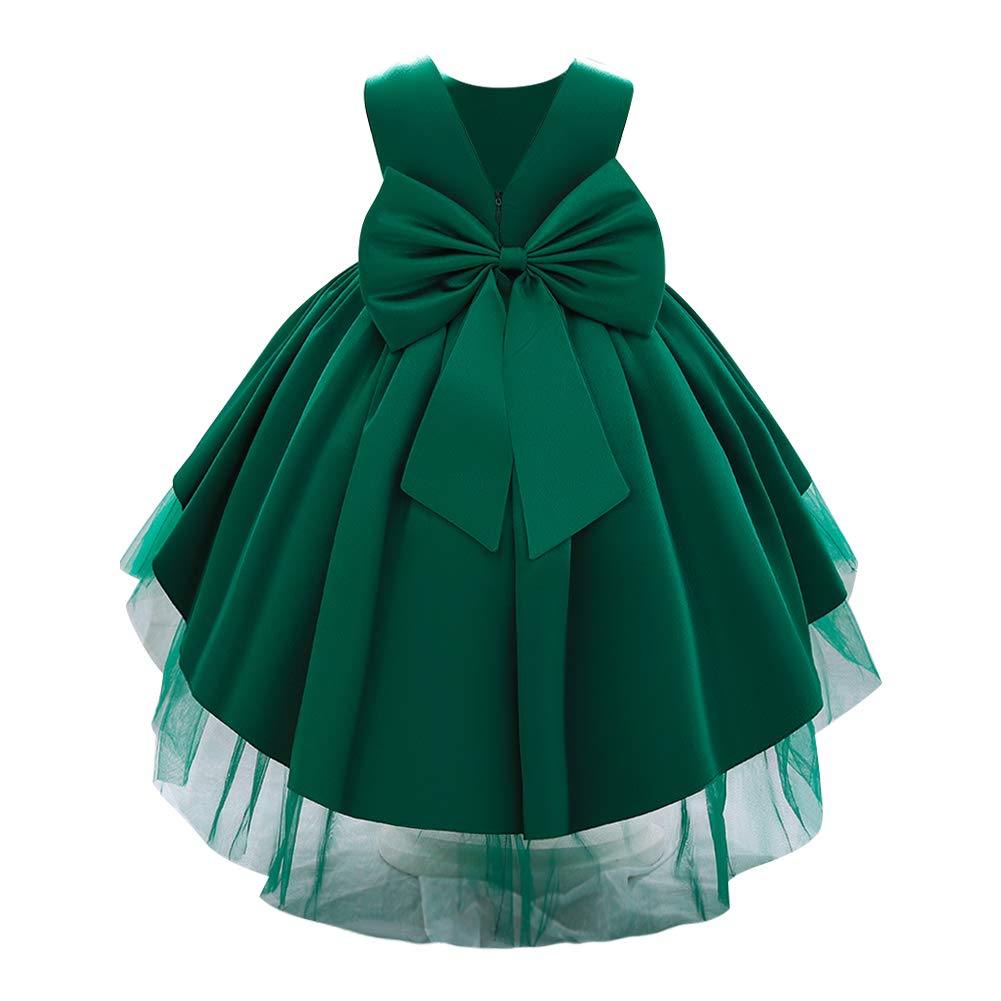 Flower Toddler Baby Girls Dress Formal Bowknot Tutu Backless Ruffle Puffy Tulle Gowns Princess Wedding Communion Christening Baptism Pageant Birthday Lace Party Wear Green 4-5T