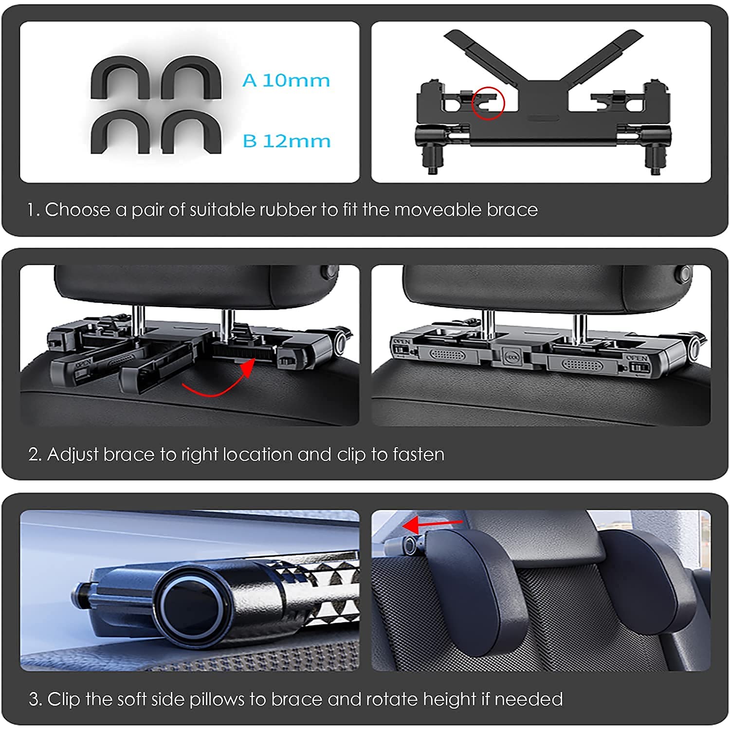 JOYBOOM Car headrest Pillow 2021 New Version,Upgraded with Hook,Road pal Detachable for Child in Long Trip,Head Neck Support Adjustable,Memory Foam U Shape Sleep Travel Protection, Leather Black