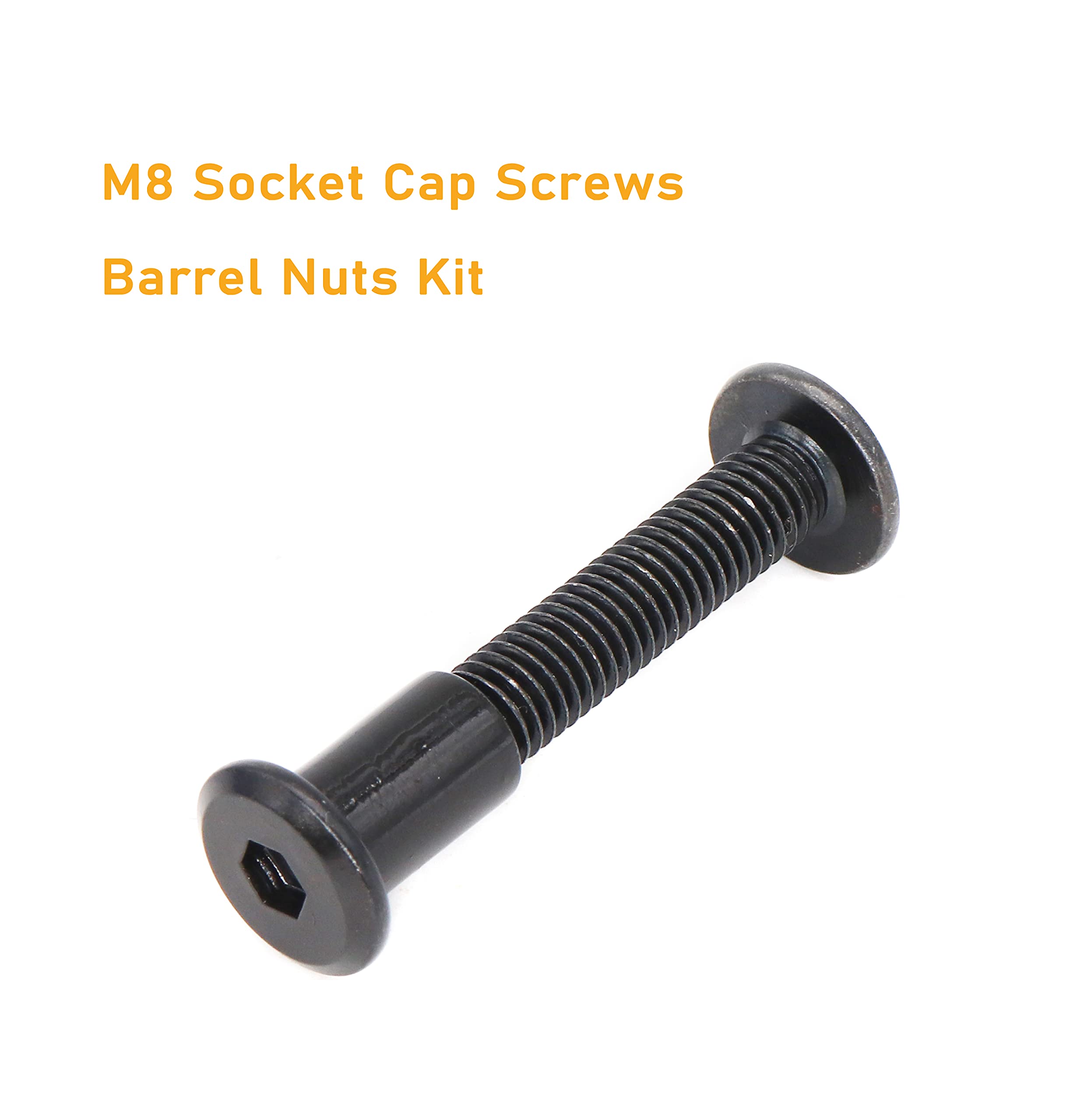binifiMux 50pcs Black M8 Countersunk Rivet Socket Cap Connecting Bolts Cap Nuts Assortment Kit, M8 x 20mm/25mm/30mm/35mm/40mm
