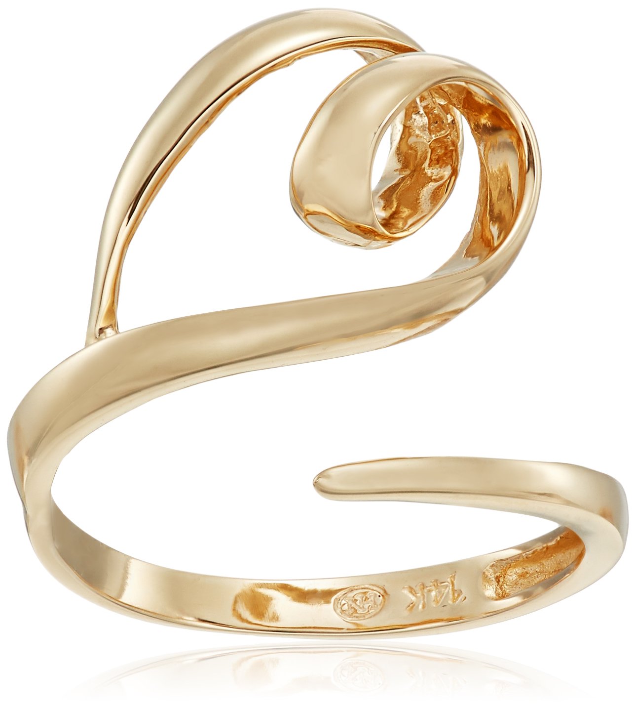 14k Yellow Gold Twisted Heart Open Bypass Ring, Size 7
