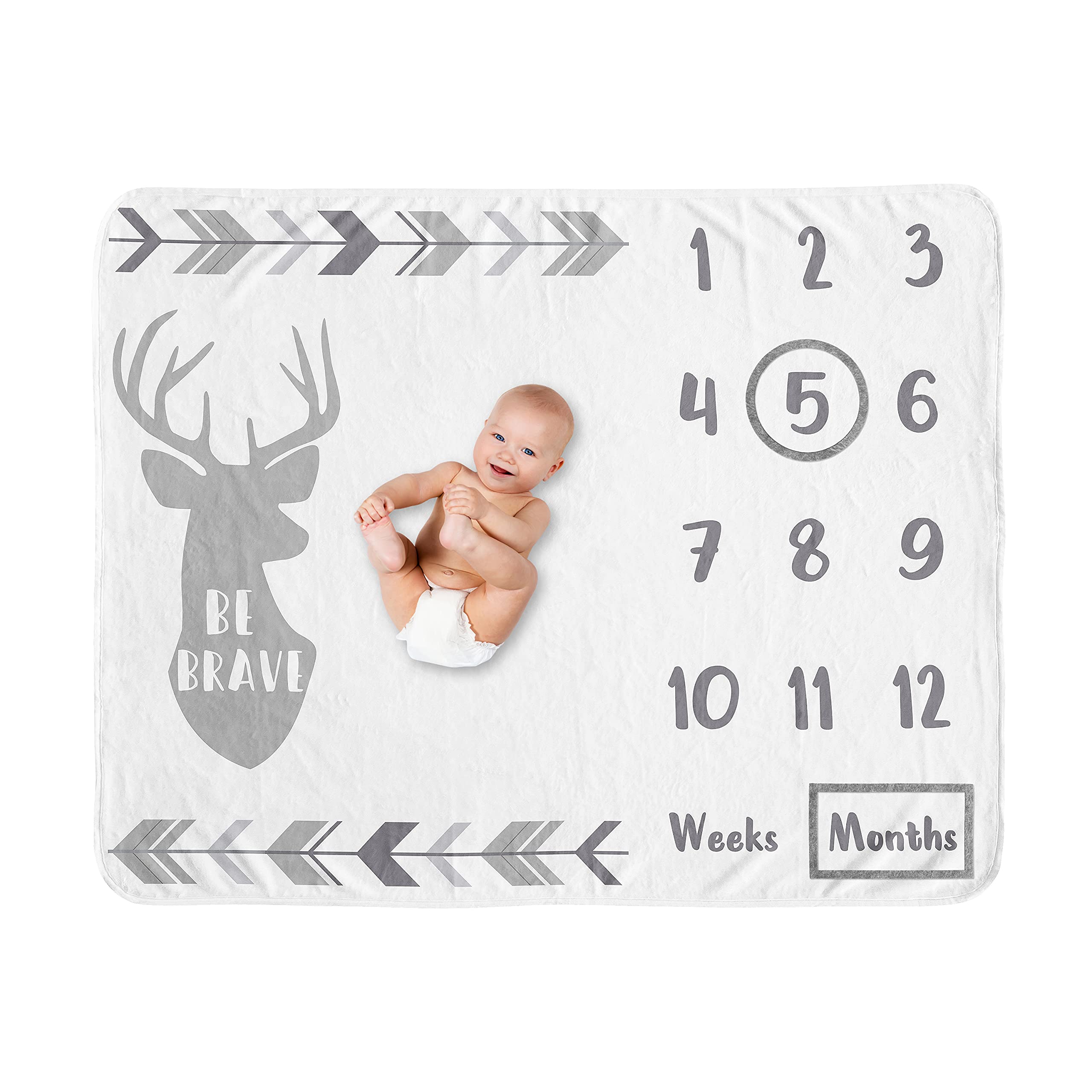 Sweet Jojo Designs Grey Woodland Deer Boy Girl Milestone Blanket Monthly Newborn First Year Growth Mat Baby Shower Memory Keepsake Gift Picture - Gray White Woodsy Arrow Forest Animal Gender Neutral