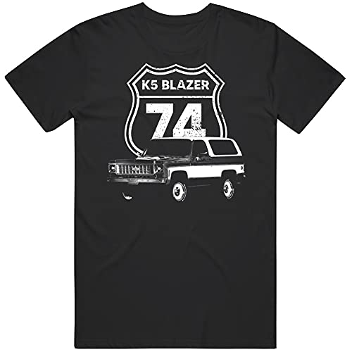 1974 K5 Blazer Front Three Quarter View with Highway Sign T Shirt XL Black