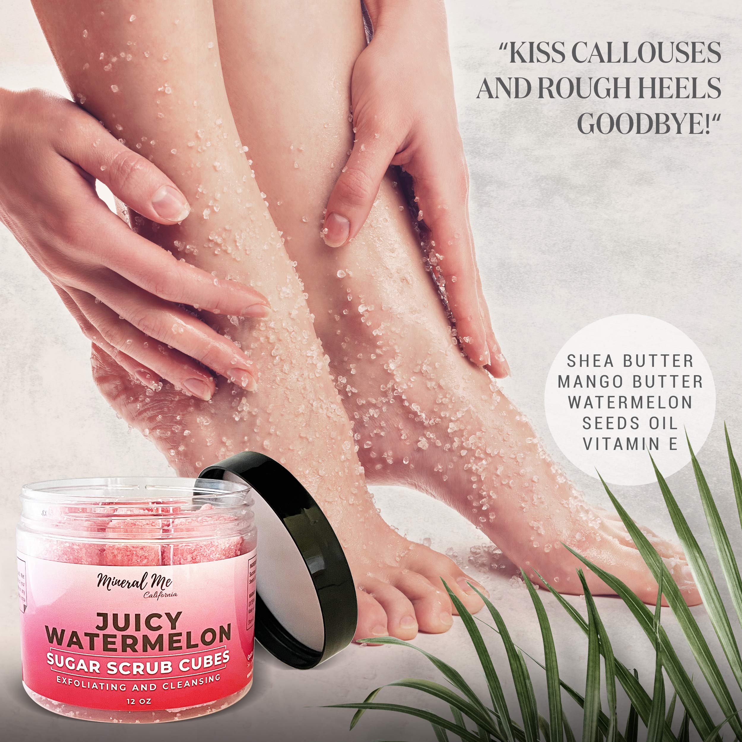 Body Scrub Exfoliator - 12oz WATERMELON Sugar scrub cubes w/Mango Butter & Shea butter- Ultra Hydrating & Moisturizing - All Natural & Organic for all body exfoliation- For hands, arms legs, elbow