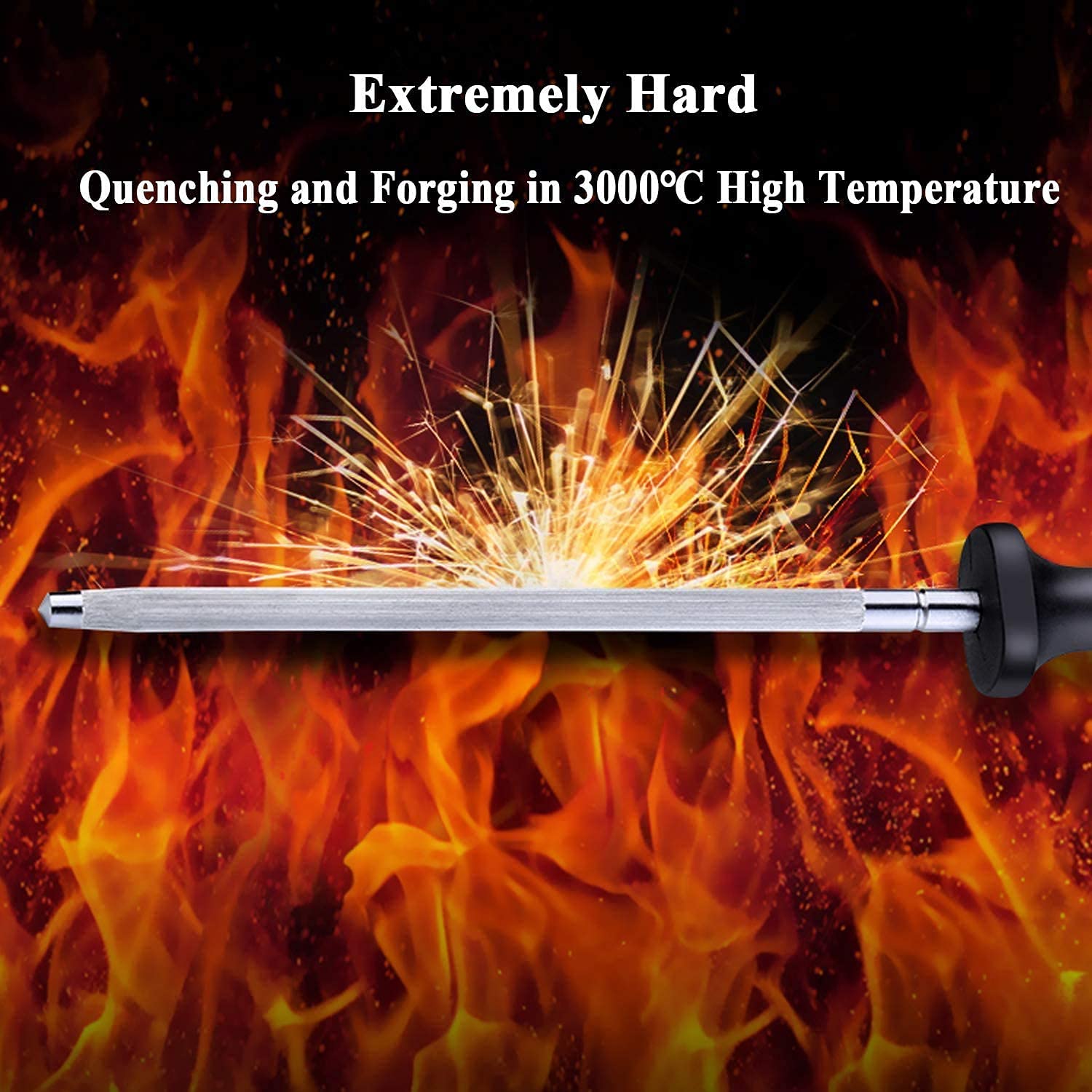 12 Inch Honing Steel Safe Knife Sharpening Steel Sharpening Rod Knife Sharpener Carbon Steel Sharpener Rod for Home Kitchen Hunting Master Chef Home Gourmet Blade