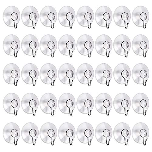 Awpeye Suction Cup Hooks, 1.77 Inches Universal Clear PVC Suction Cups for Shower Removable Window Suction Cups with Hooks for Kitchen Bathroom, Wall, Glass-40 Packs
