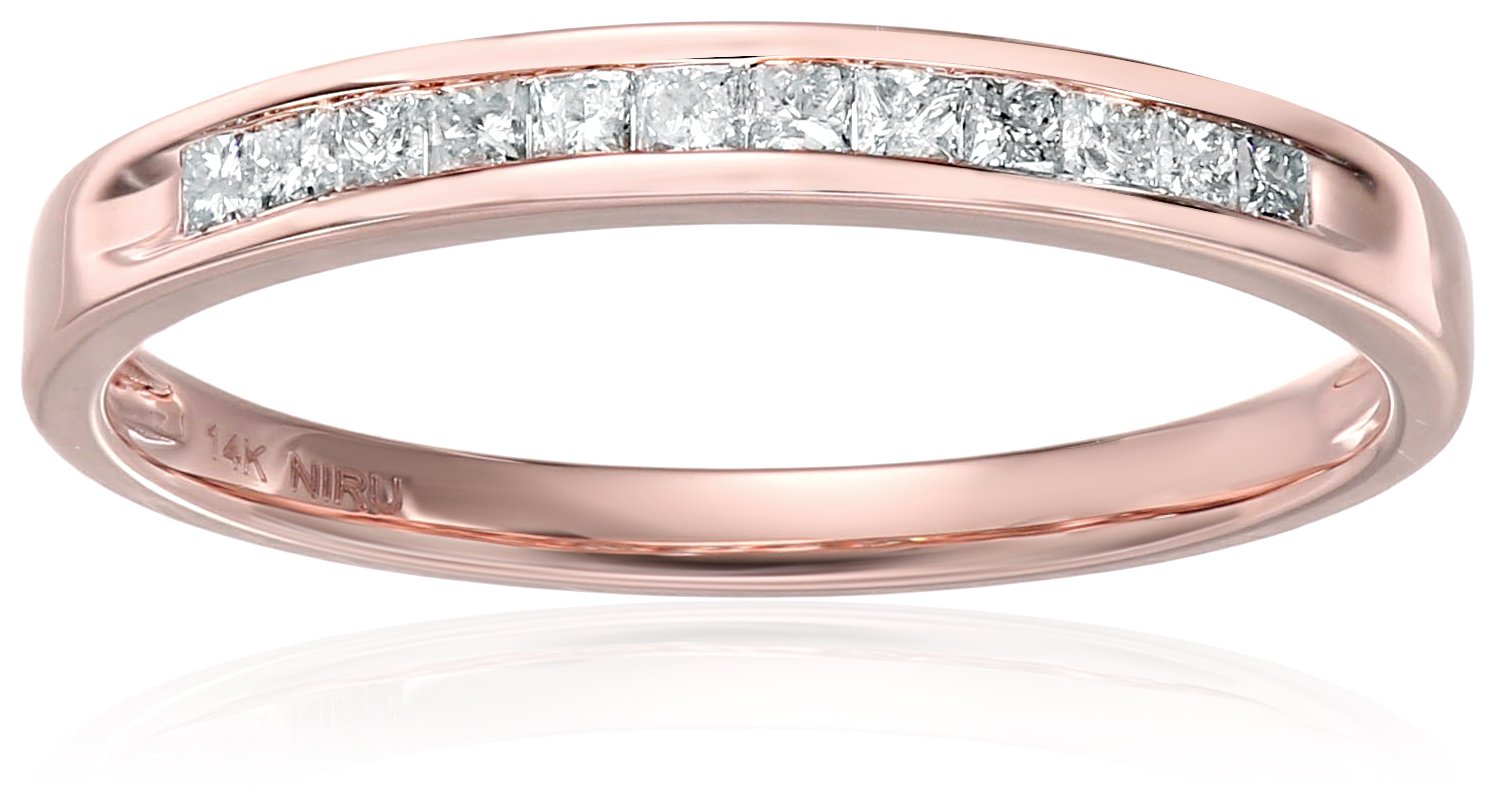 14k Rose Gold Princess-Cut Diamond Wedding Band (1/4cttw, I-J Color, I2-I3 Clarity), Size 6