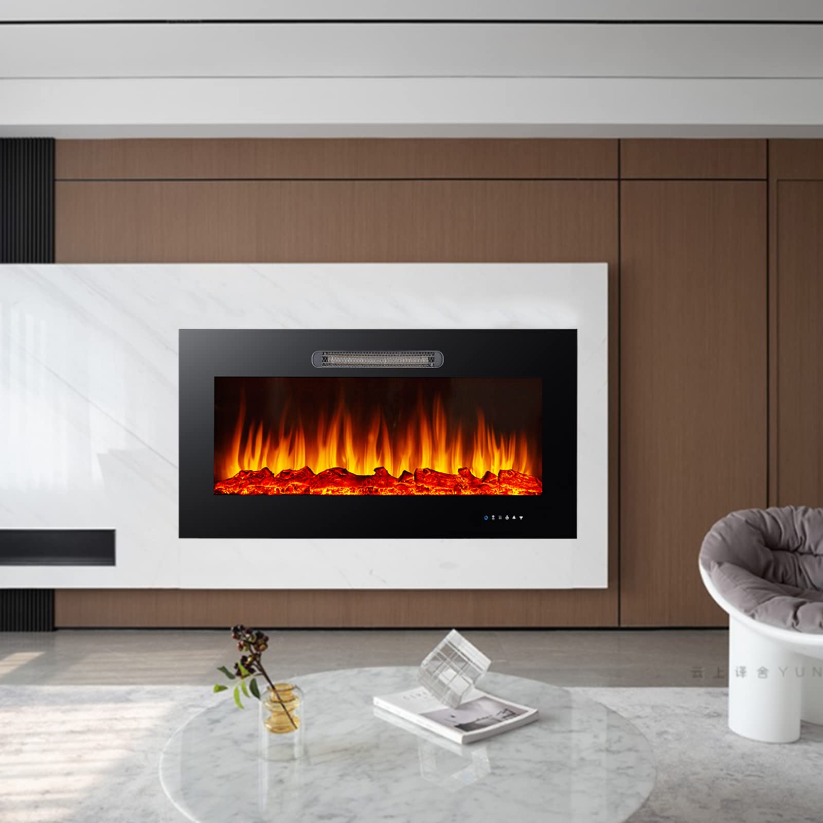 36 Inch Electric Fireplace Recessed and Wall Mounted, in-Wall Electric Fireplace with Adjustable Flame Colors, Touch Screen, Remote Control, Easy to Install,750w/1500w (36)