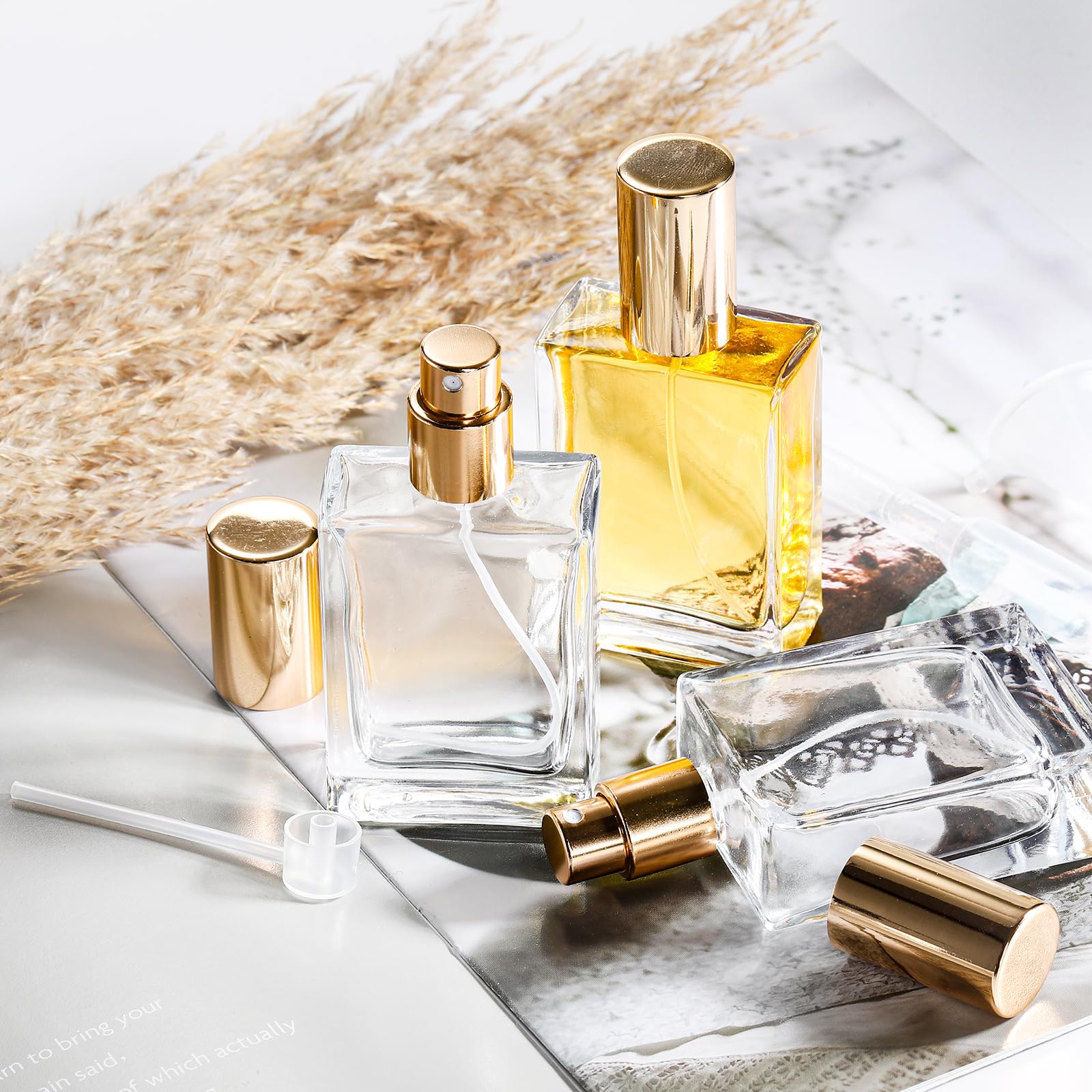 Foraineam 12 Pack 1 oz / 30ml Clear Glass Perfume Bottle, Refillable Empty Fine Mist Atomizer Spray Bottles, Portable Square Perfume Atomizer Bottles for Fragrance, Perfume, Lotion, Essential Oil
