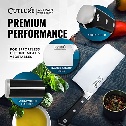 Cutluxe Cleaver Knife - 7" Meat Cleaver, Butcher Knife for Meat Cutting β Razor Sharp German Steel Blade β Full Tang Ergonomic Handle Design β Artisan Series