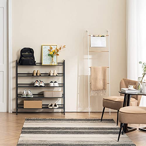 Apicizon 5-Tier Metal Shoe Rack for up to 25 Pairs Shoe Organizer with Angle from Slant to Flat, Stackable Shoe Storage Shelves with Stable Iron Structure for Entryway Closet, Grey