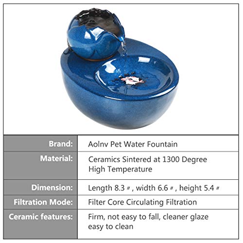Aolnv Lotus Cat Water Fountain, Automatic Ceramic Drinking Fountain for Pets,Easy to Clean, 50.8 oz. Water Capacity (Blue)