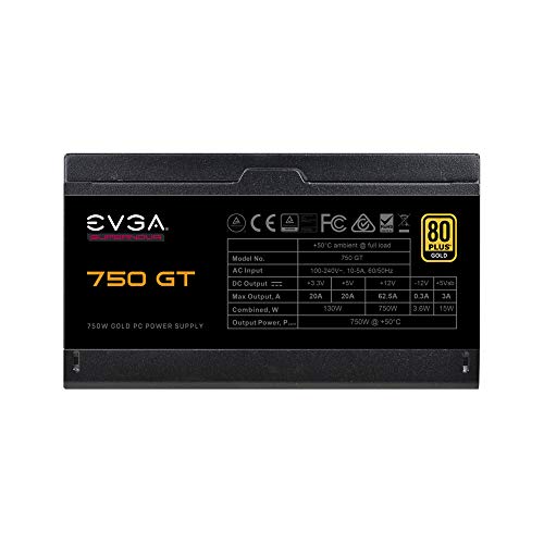 EVGA 750 GT, 80 Plus Gold 750W, Fully Modular, Auto Eco Mode with FDB Fan, 100% Japanese Capacitors, 7 Year Warranty, Includes Power ON Self Tester, Compact 150mm Size, Power Supply 220-GT-0750-Y1