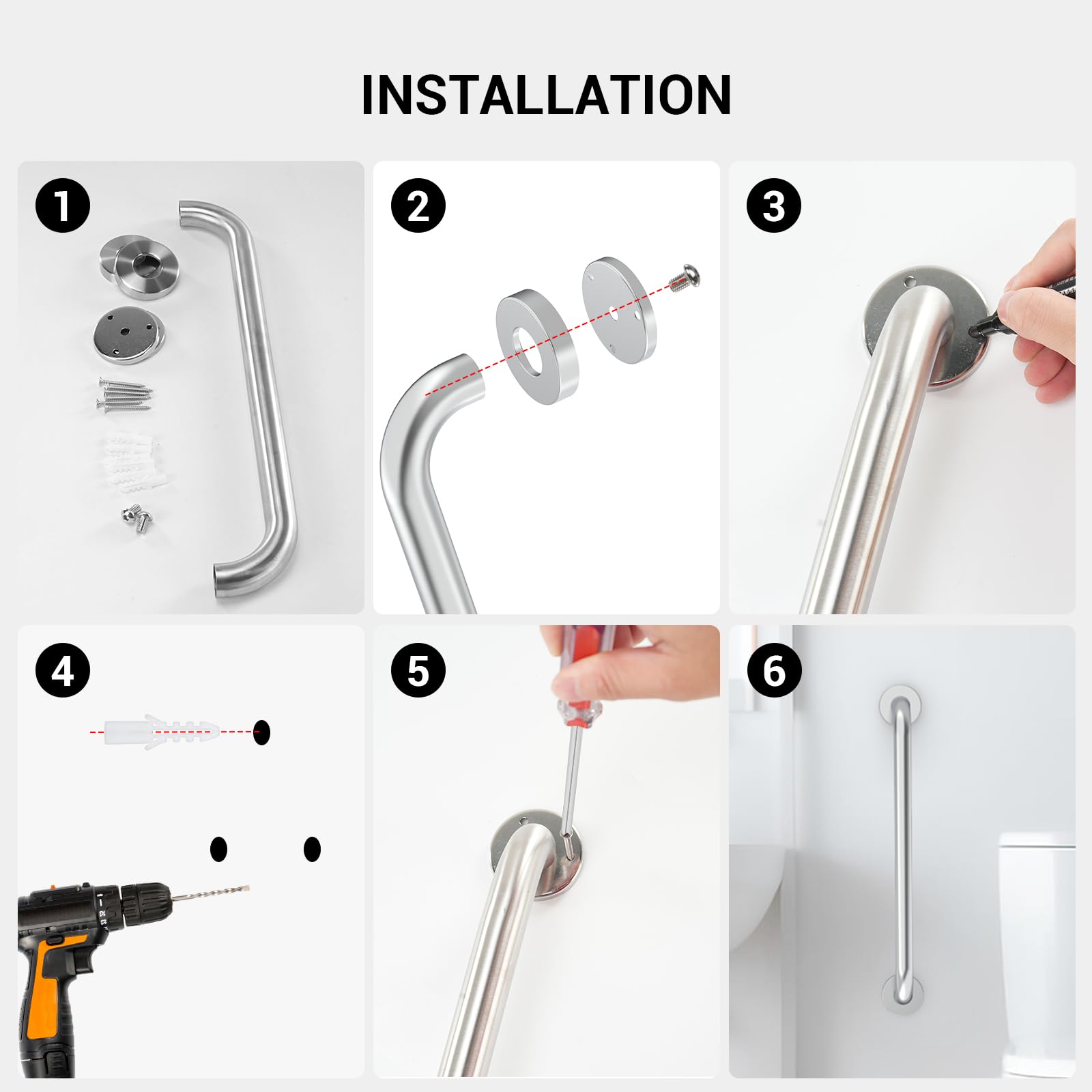 12 Inch Grab Bars for Bathtubs and Showers Black, Safety Shower Grab Bars for Seniors Elderly Handicapped, Handicap Grab Bars for Shower with Concealed Screws, Tesuchan