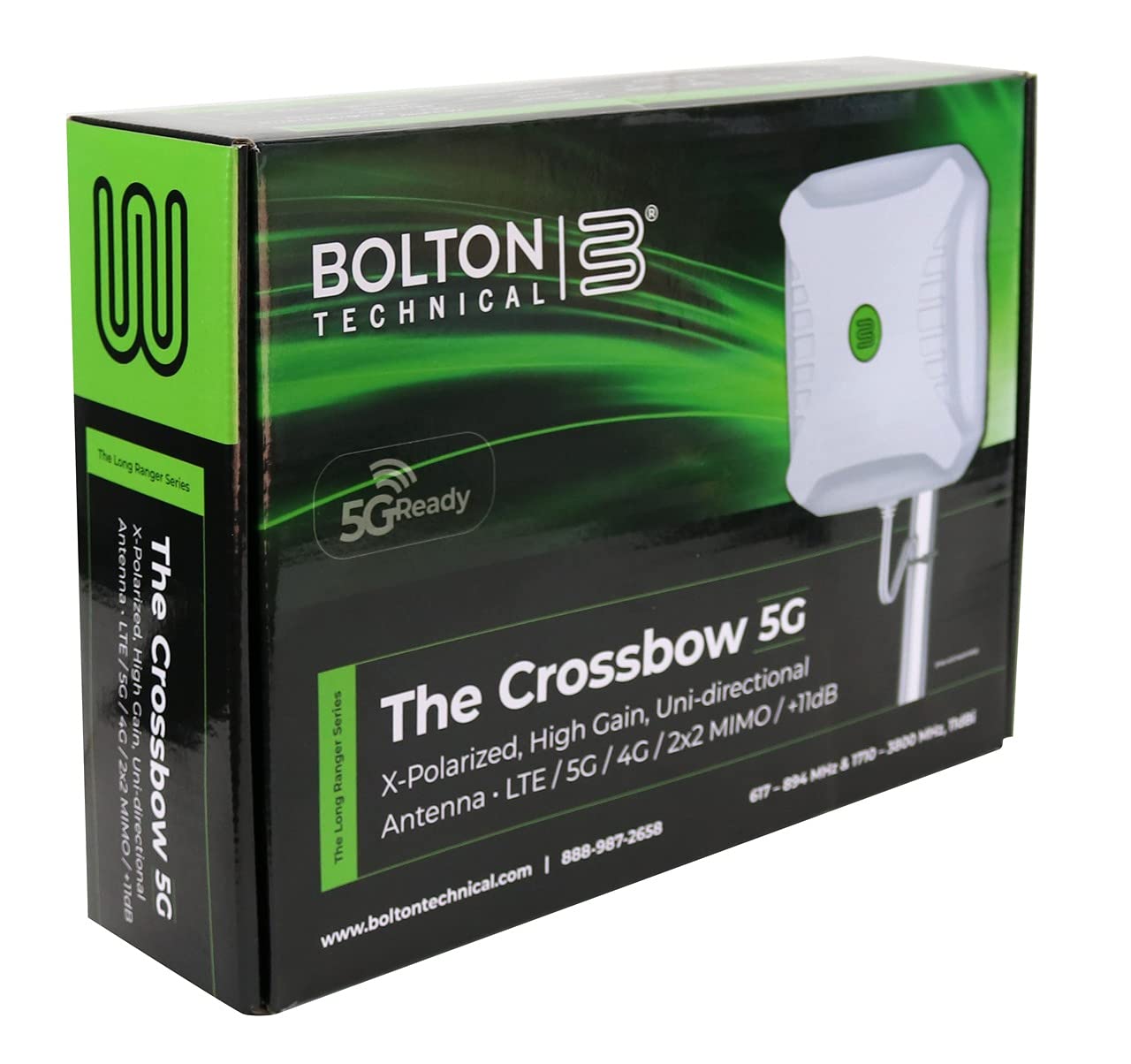 Bolton Technical Crossbow 5G Directional X-Polarised 2X2 MIMO Antenna, High Gain; 617-3800 MHz, 11 dBi Gain; (Twin HDF-195 Cable with SMA Connector)