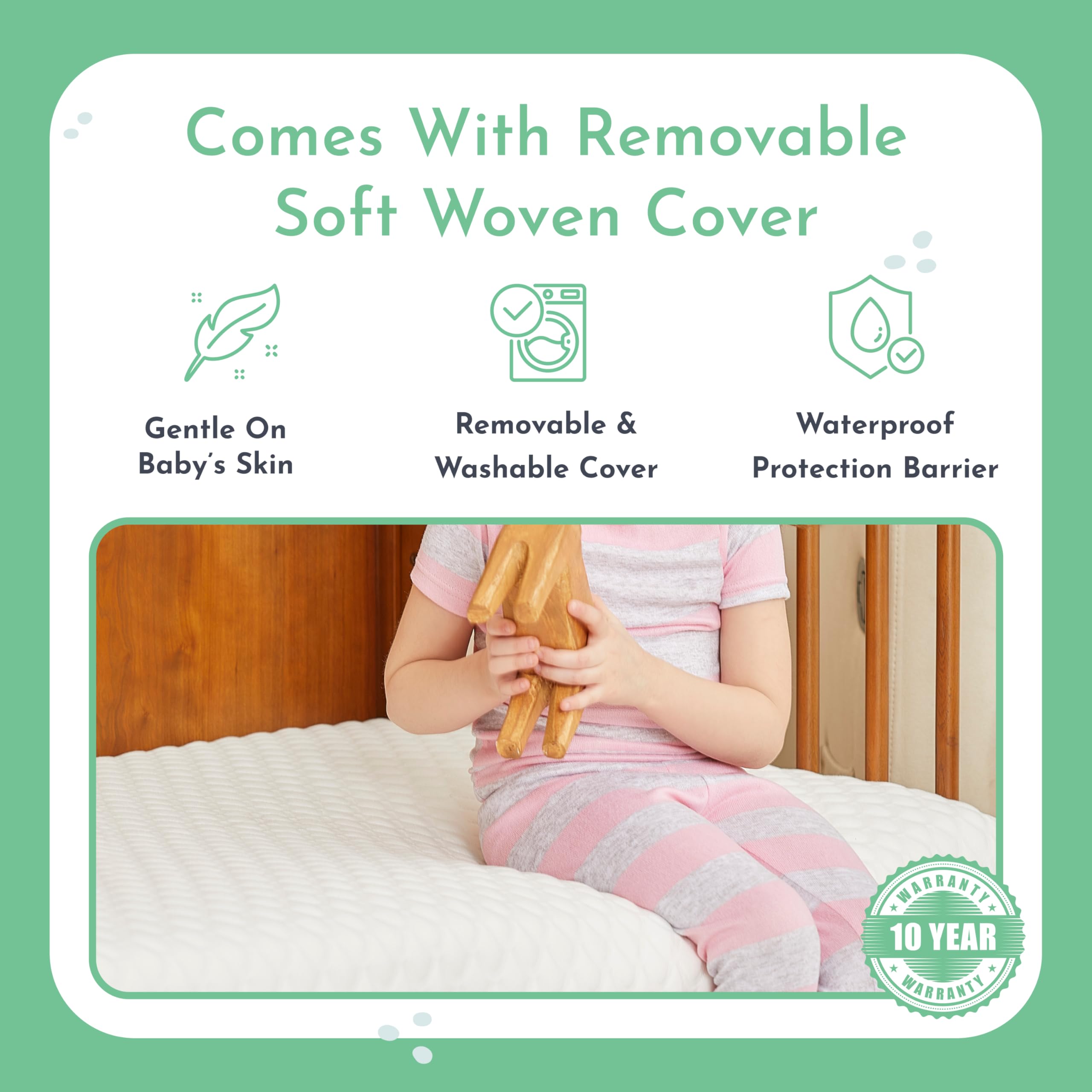 Evolur Comfort Plus Classic 150 Coil Inner Spring Crib & Toddler Mattress, Removable Soft Zipper Cover, Waterproof Greenguard Gold Certified