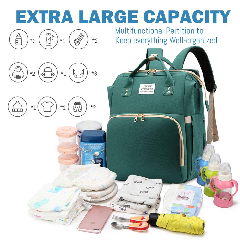 Jeryswet Diaper Bag with Changing Station, Baby Bag, Diaper Bag Backpack, Baby Bag with Built-in USB Charging Port and Stroller Straps Large Capacity Waterproof, Green