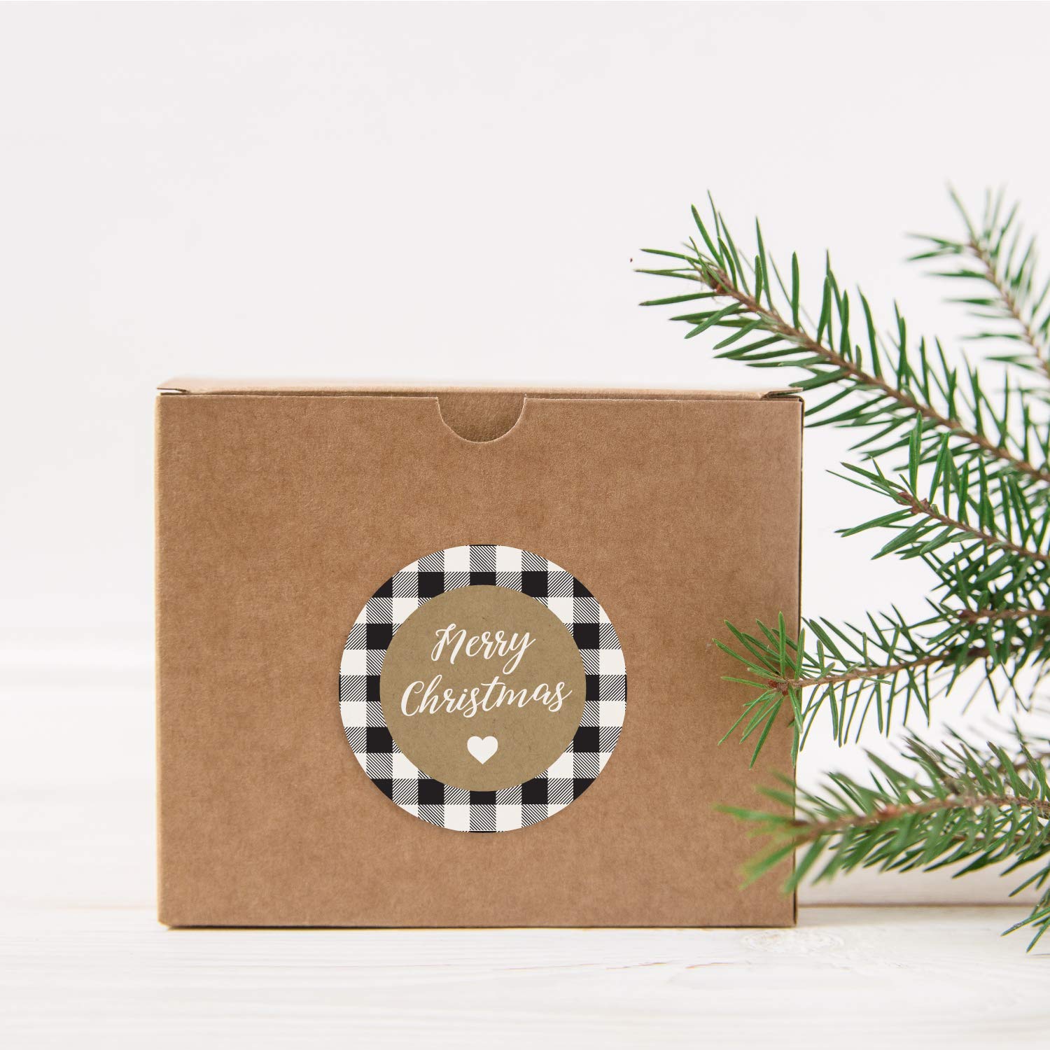 Black and White Buffalo Plaid Merry Christmas Stickers / 500 Christmas Tags / 1.5" Present Stickers/Holiday Envelope Seals