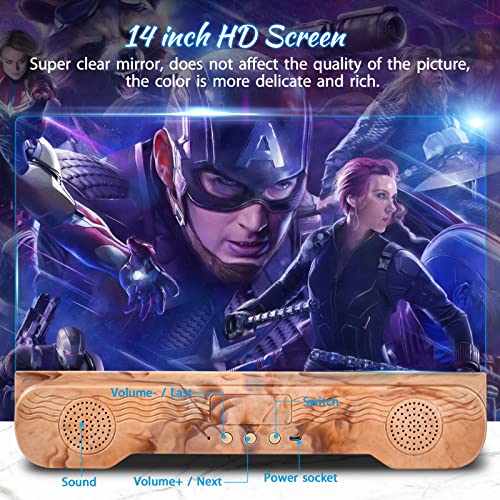 14 inch Phone Screen Magnifier with Bluetooth Speaker,Mobile Phone Screen Amplifier with 2-in-1 Foldable Stretch Stand Holder Portable 3D Screen Magnifying Glass for All Smartphones(Wood Grain)