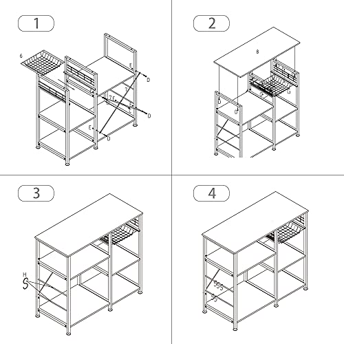 AZL1 Life Concept Industrial Kitchen Rack, Coffee Bar, Microwave Stand Metal Frame, Wire Basket 5 Hooks Mini Oven, Spices Utensils, Simple Assembly, 35.4inch, Rustic Brown
