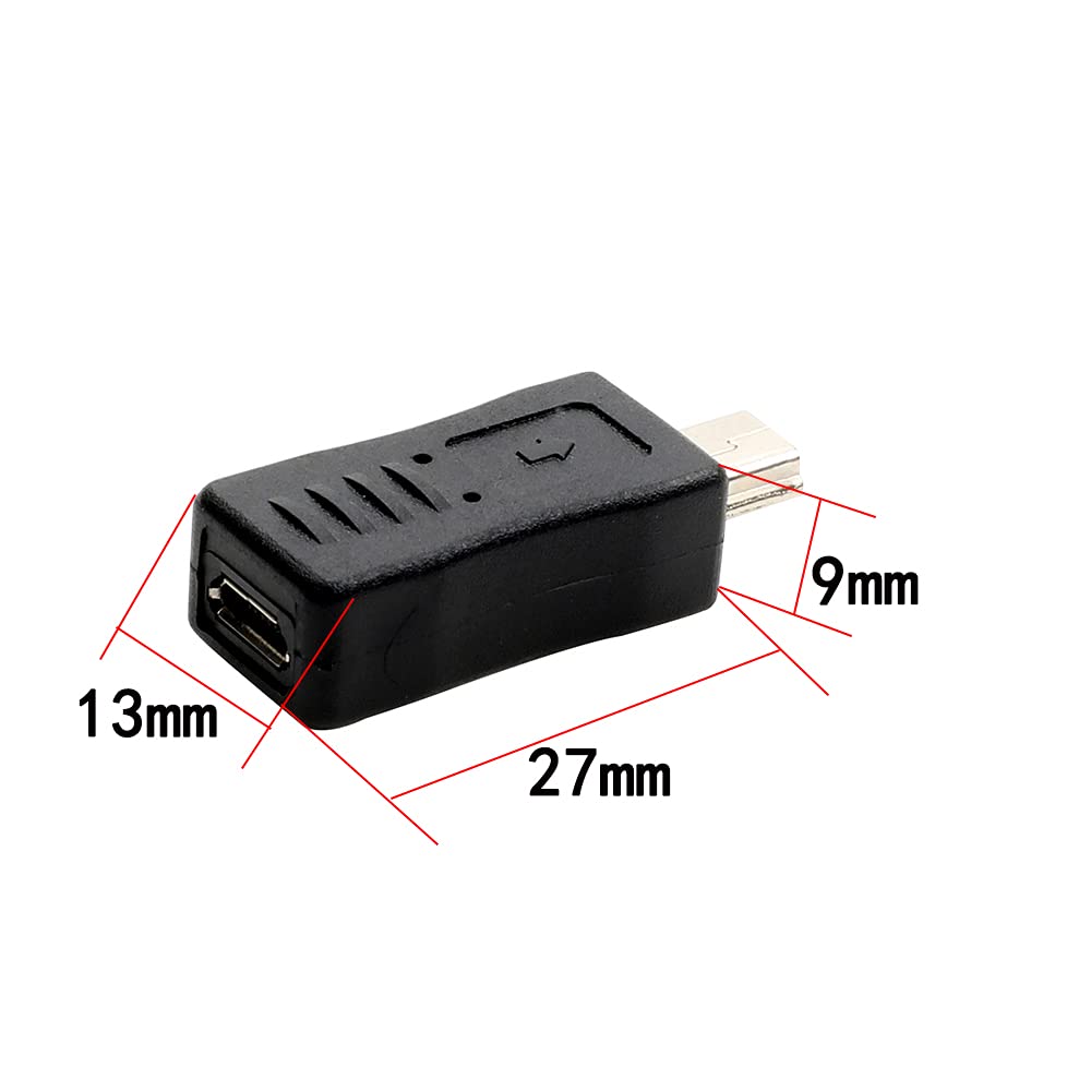rgzhihuifz Mini USB to Micro USB Adapter, USB 2.0 Adapter Plug, 90 Degree Left and Right Angle Mini USB Male to Micro USB Female Connector Adapter 3-Pack