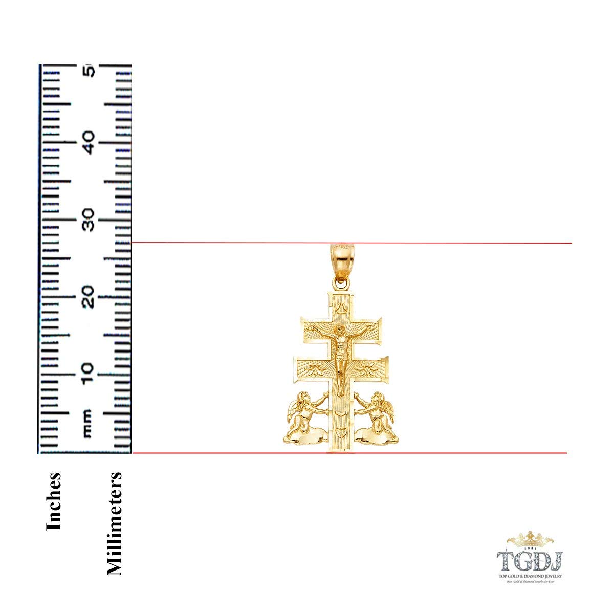 14k Yellow Gold Religious Cross of Caravaca Pendant