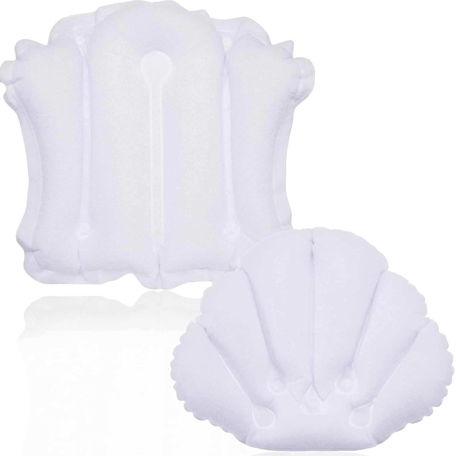 Jetec 2 Pcs White Inflatable Bath Pillow with Suction Cup Bathtub Spa Pillow Neck Support Supplies Shell-Shaped Soft Inflatable Cushion Large Small Size Fits All Tub Pool Bath and Bathroom 