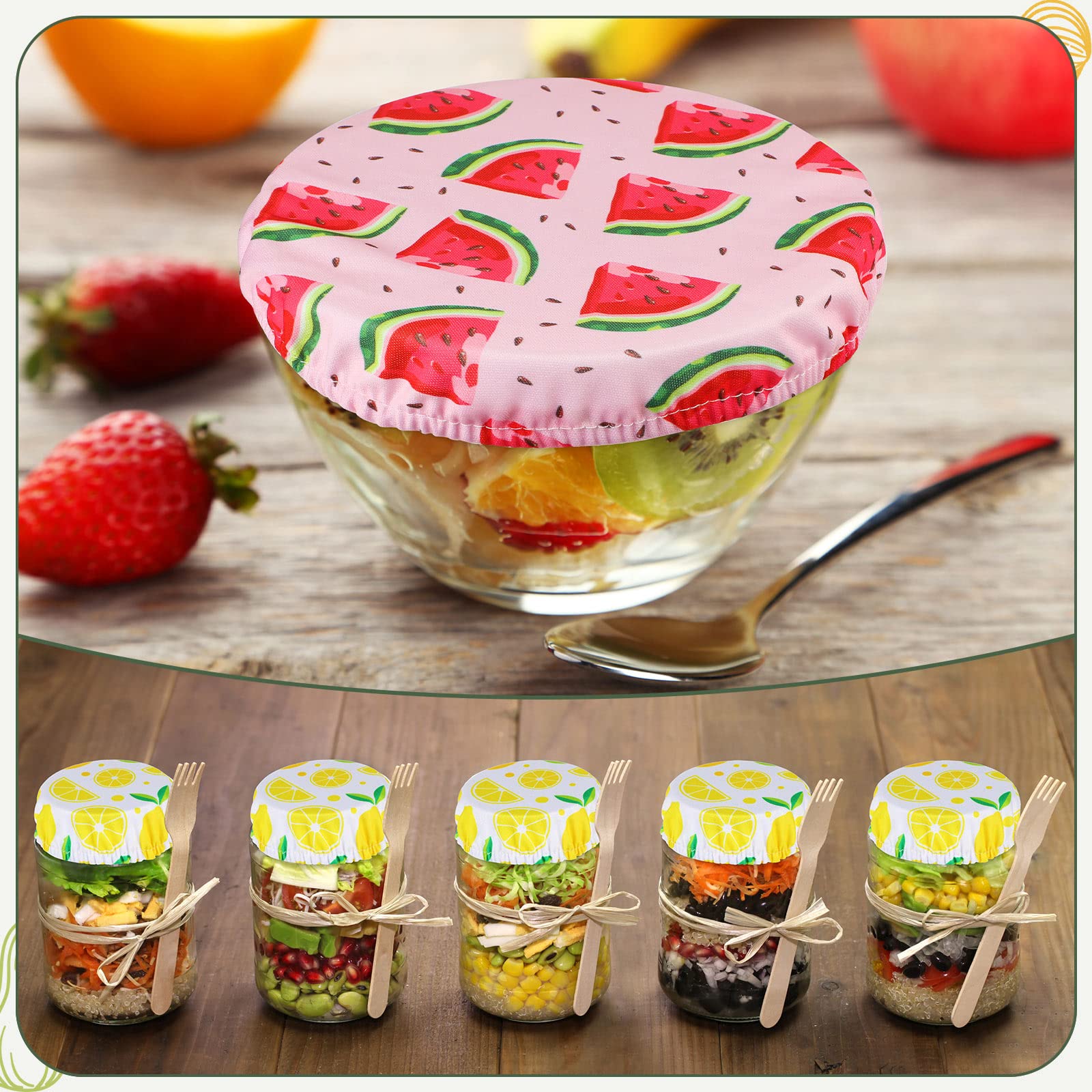20 Pieces Summer Style Bowl Covers Reusable Fabric Stretch Covers for Bowls Fruit Style Elastic Food Storage Covers Cloth Dish Covers for Food Container Covers for Kitchen Jar Lids Wrap, Multiple Size