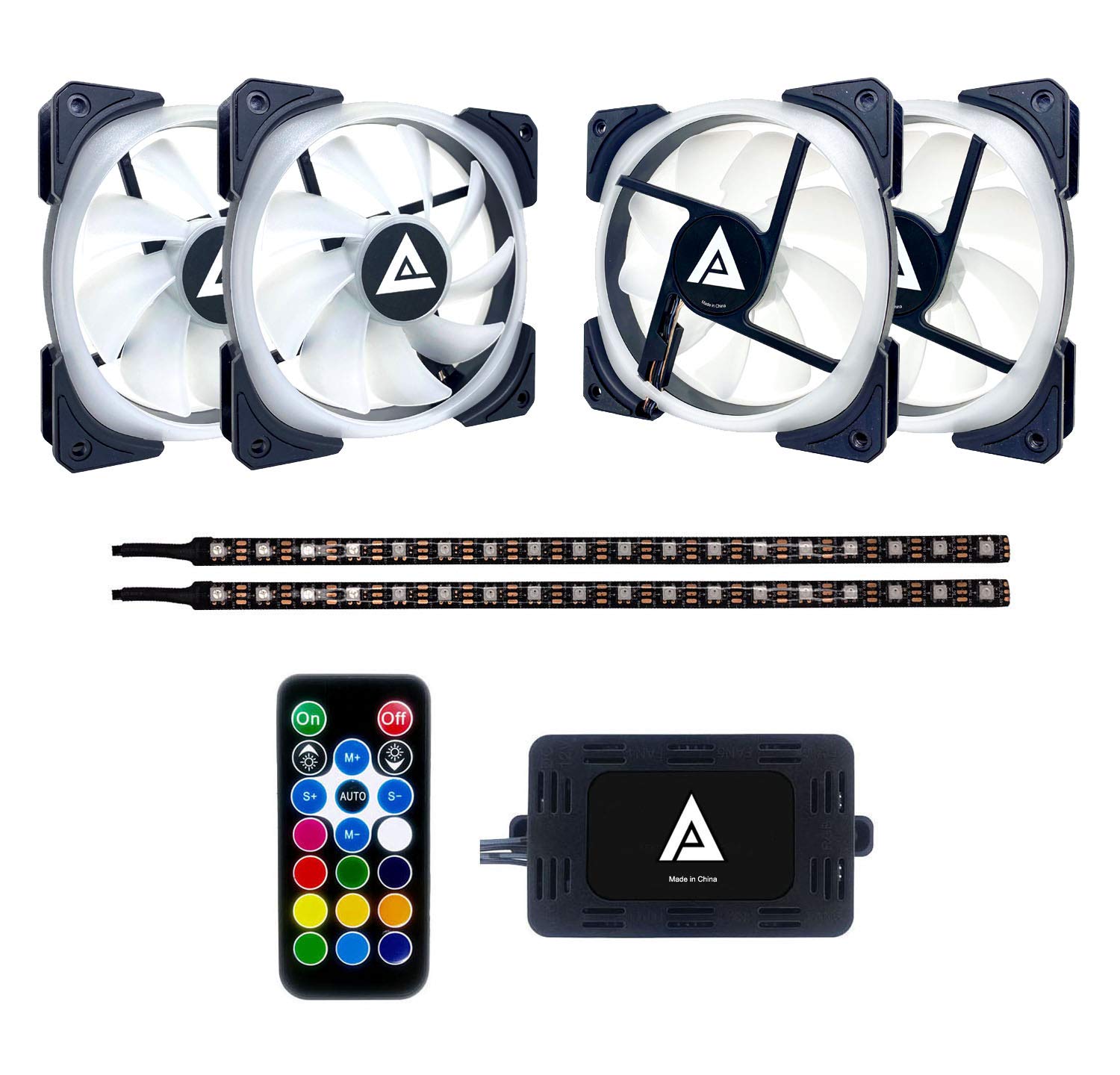 Apevia LP412L2S-RGB Lunar Pro 120mm Silent Dual-Ring RGB Color Changing LED Fan with Remote Control, 28x LEDs & 8X Anti-Vibration Rubber Pads w/ 2 Magnetic LED Strips (4+2-pk)