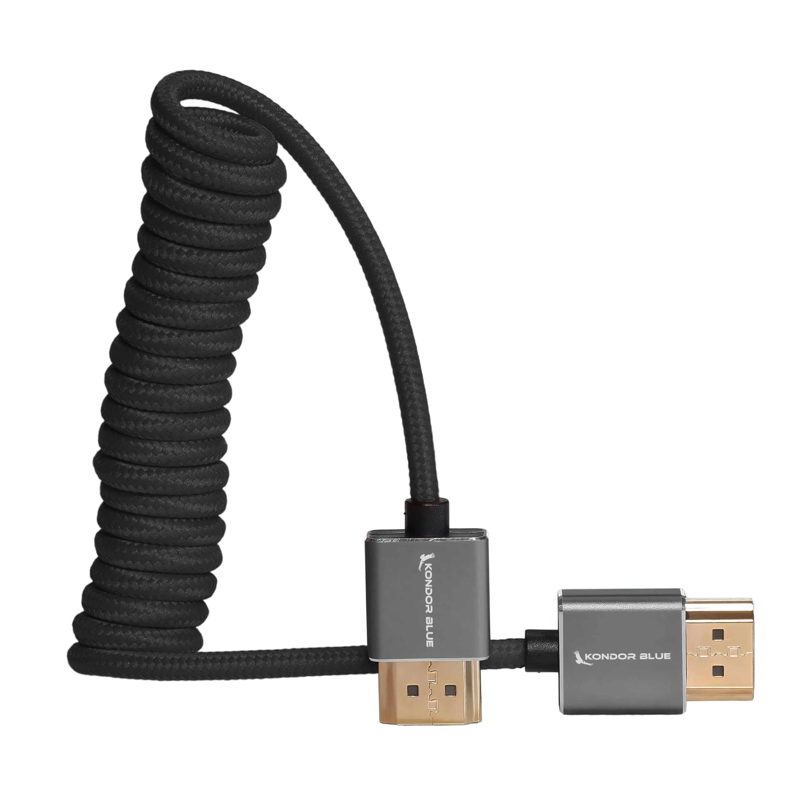 KONDOR BLUE | 4K HDMI to HDMI Thin Short Coiled Braided Cable for On-Camera Monitors, Capture Cards (Black)